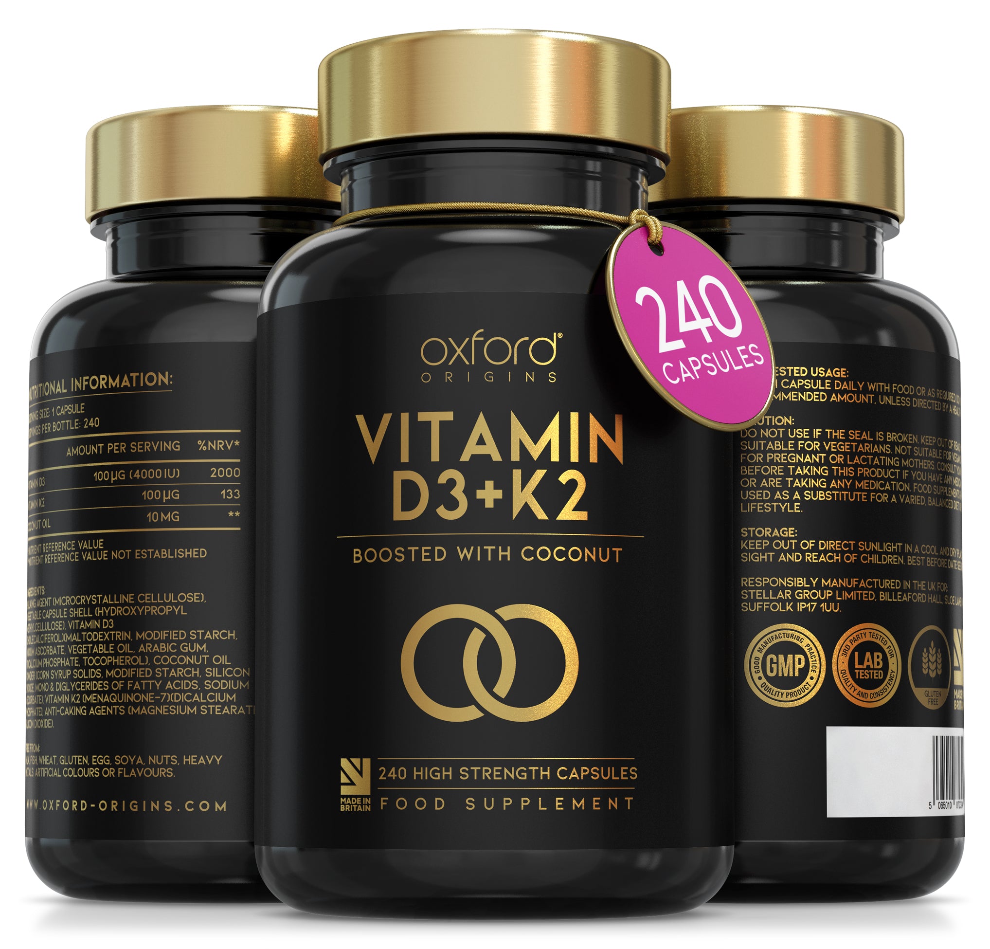 Vitamin D3 K2 Capsules - 4000 IU Vitamin D & 100mcg Vitamin K MK7 | 24 ...