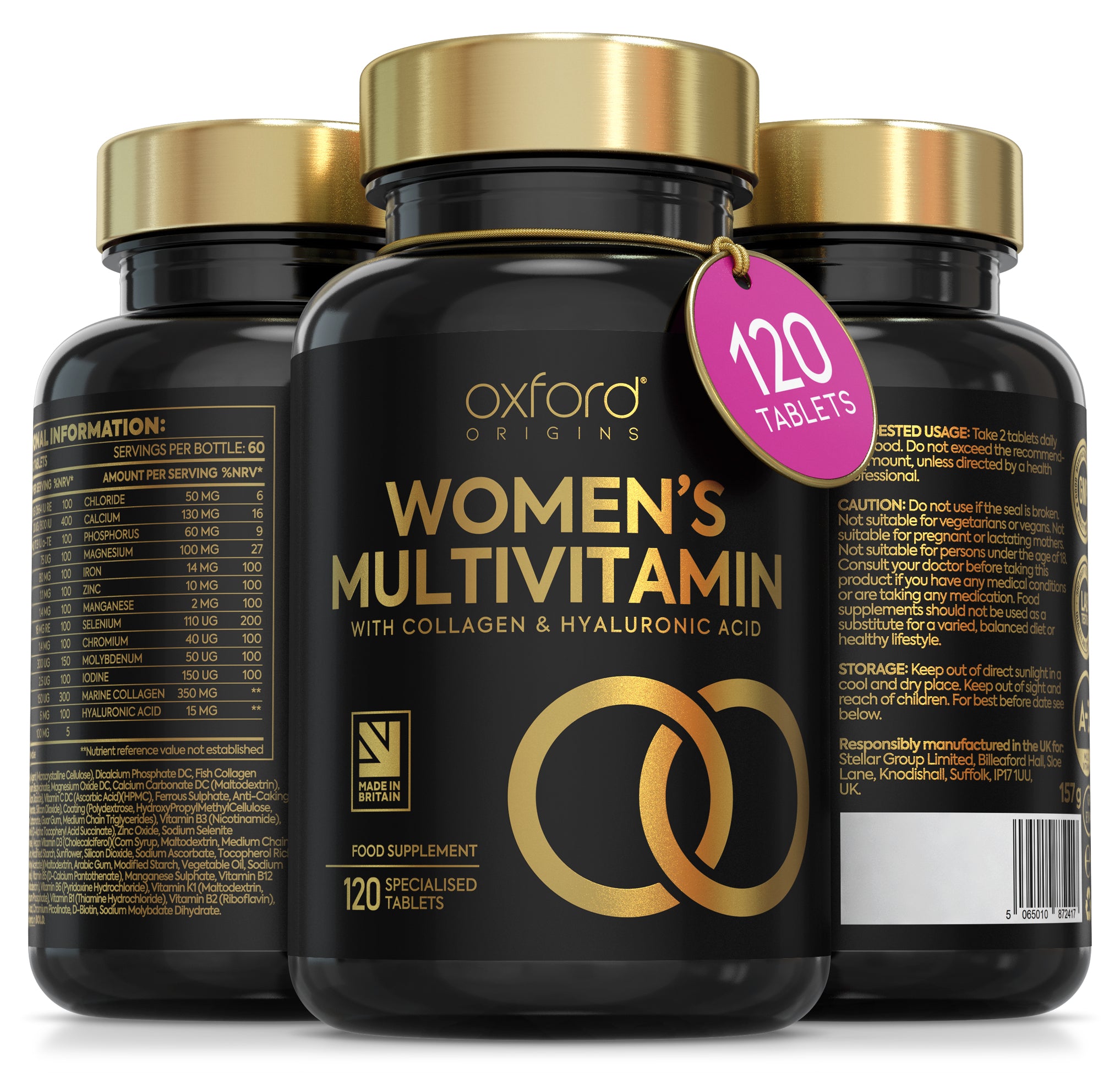Multivitamin Tablets for Women with Collagen & Hyaluronic Acid | 120 T ...